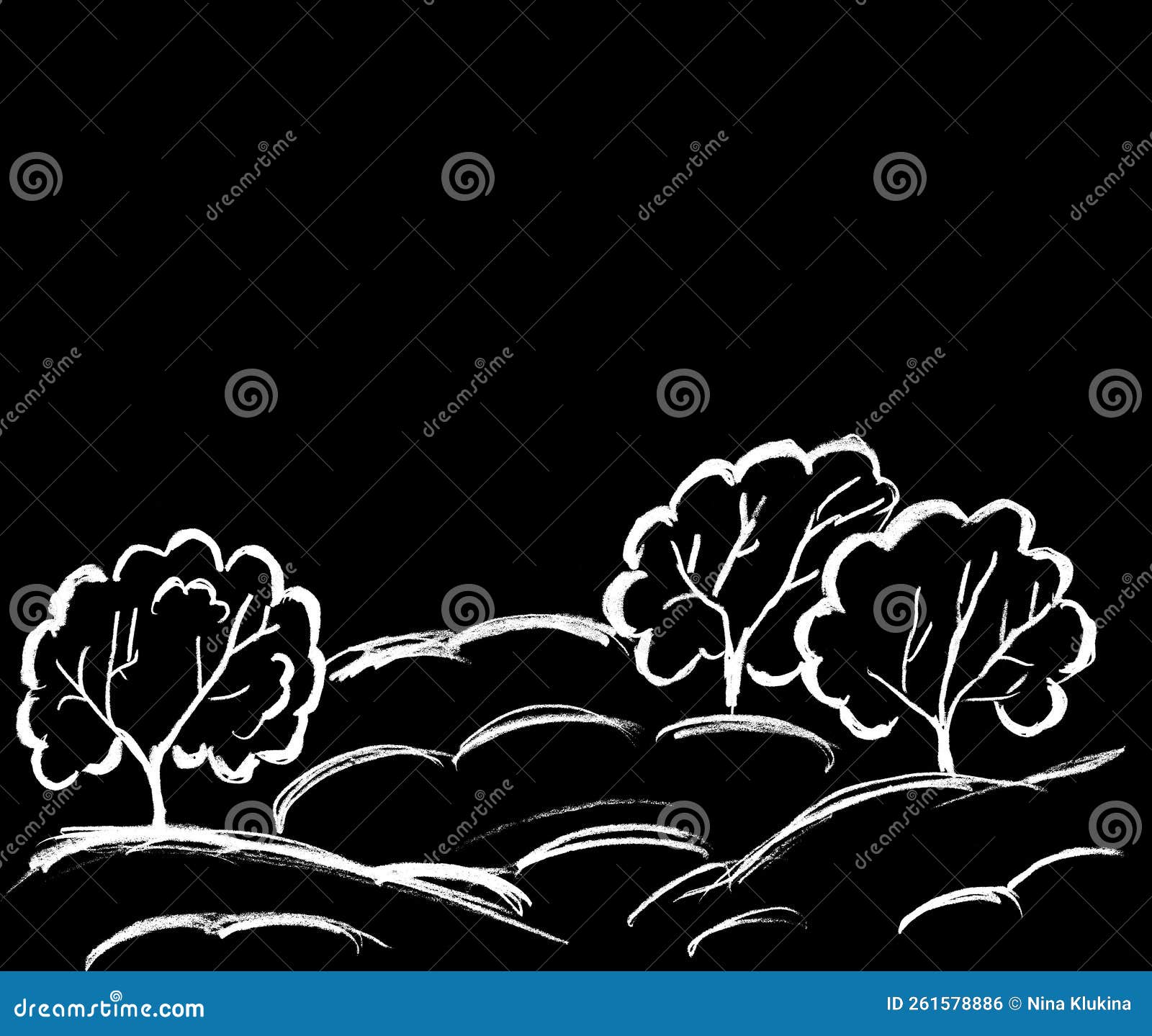 On a Black Background, a Landscape with White Trees Stock Illustration ...