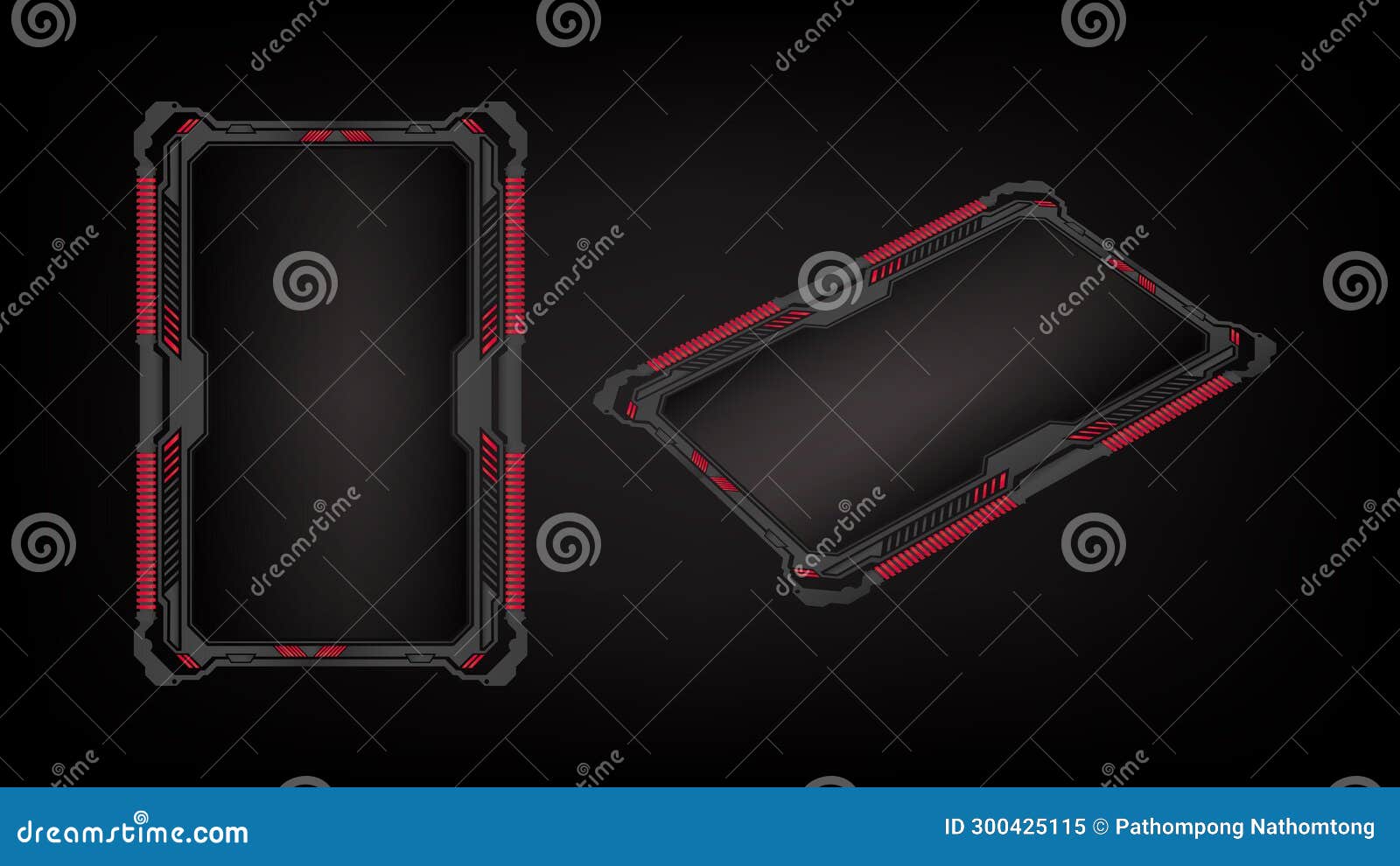 Black Background of Metallic Red Display Futuristic Sci Fi Hud Square ...