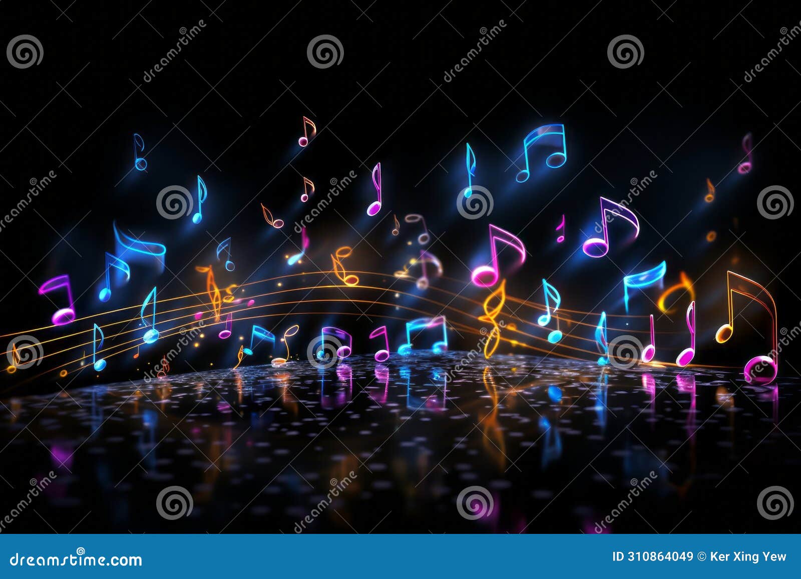 A Black Background with Neon Music Notes Stock Illustration ...
