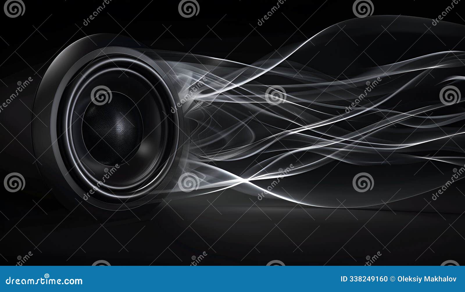 Black Background, One Woofer Speaker is Vibrating, and Sonic Boom Forms ...