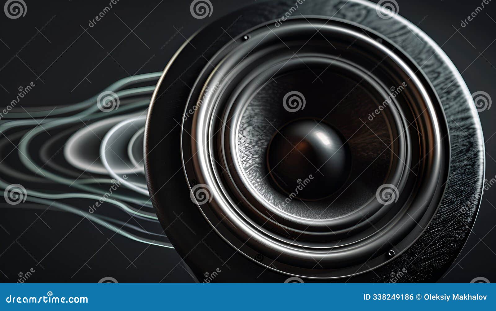 Black Background, One Woofer Speaker is Vibrating, and Sonic Boom Forms ...