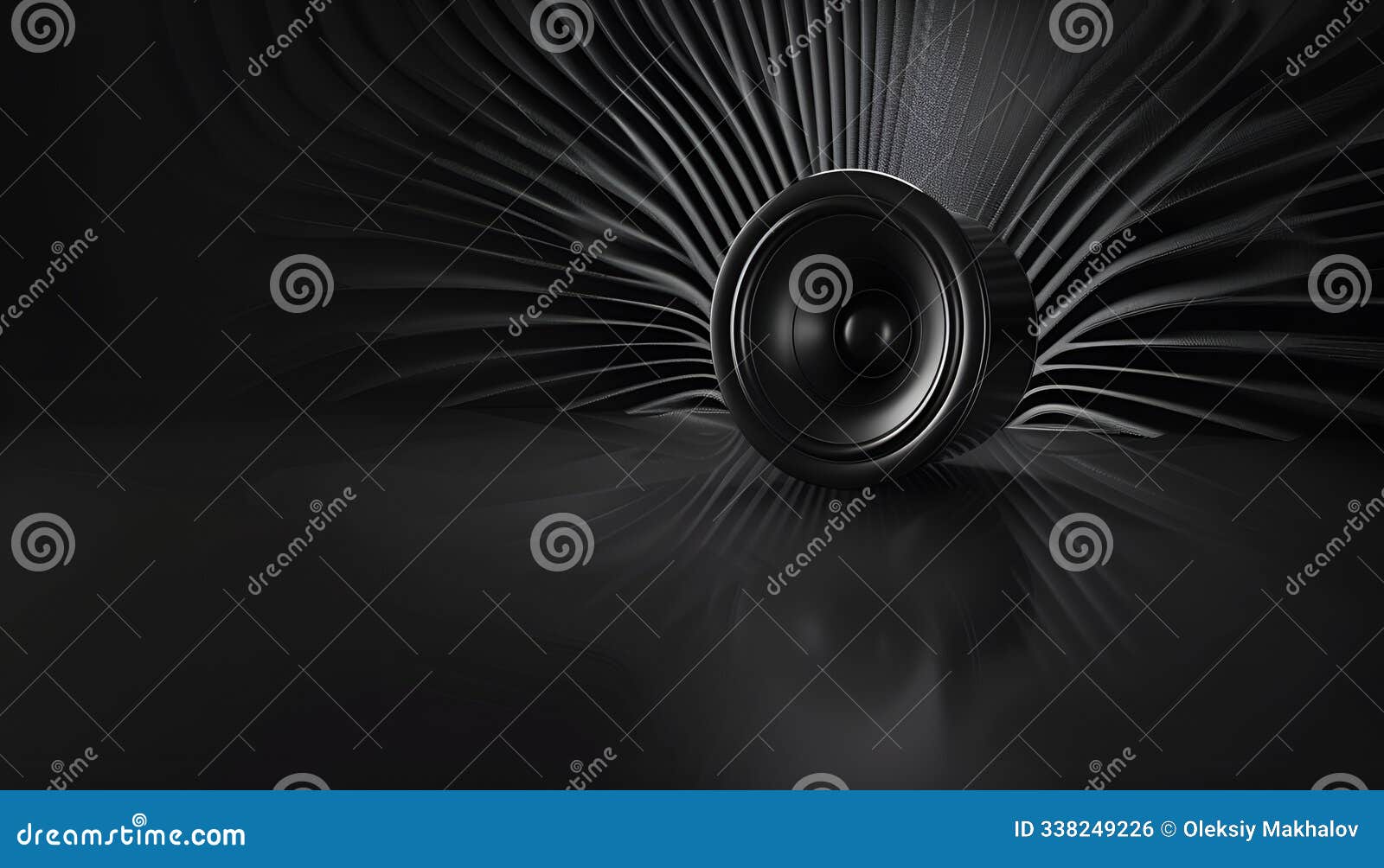 Black Background, One Woofer Speaker is Vibrating, and Sonic Boom Forms ...