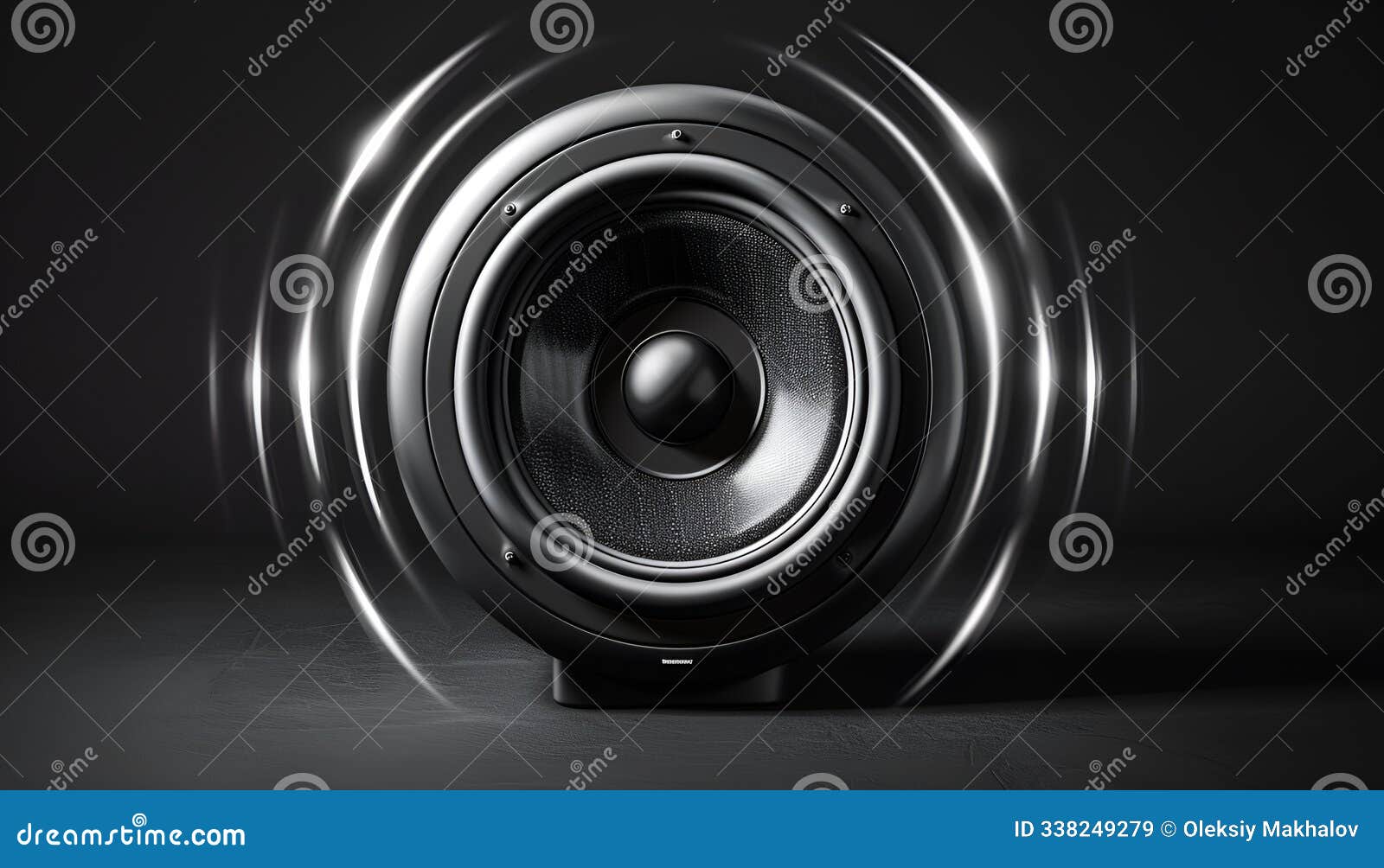 Black Background, One Woofer Speaker is Vibrating, and Sonic Boom Forms ...