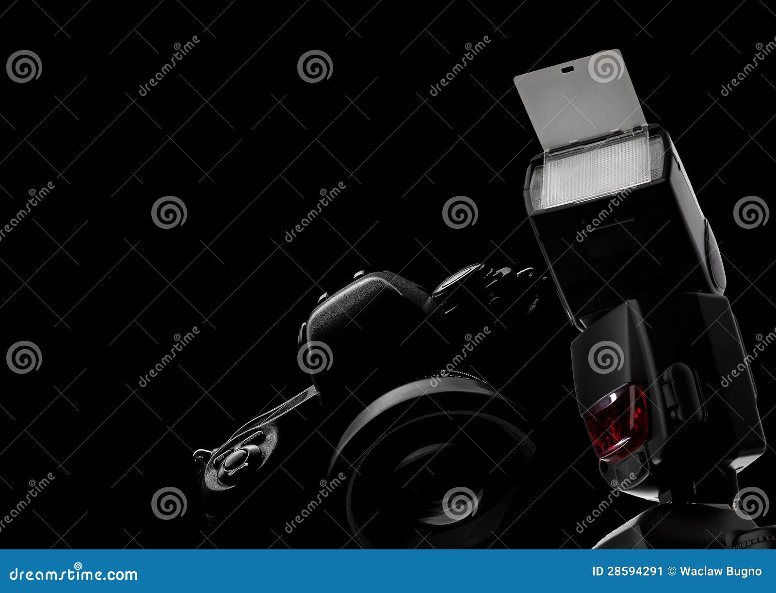 Black Background Photo Camera Contour and Flash Stock Image - Image of ...