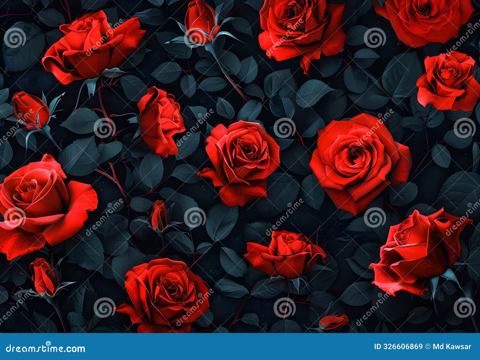Dark Background with Red Roses Seamless Pattern Stock Illustration ...
