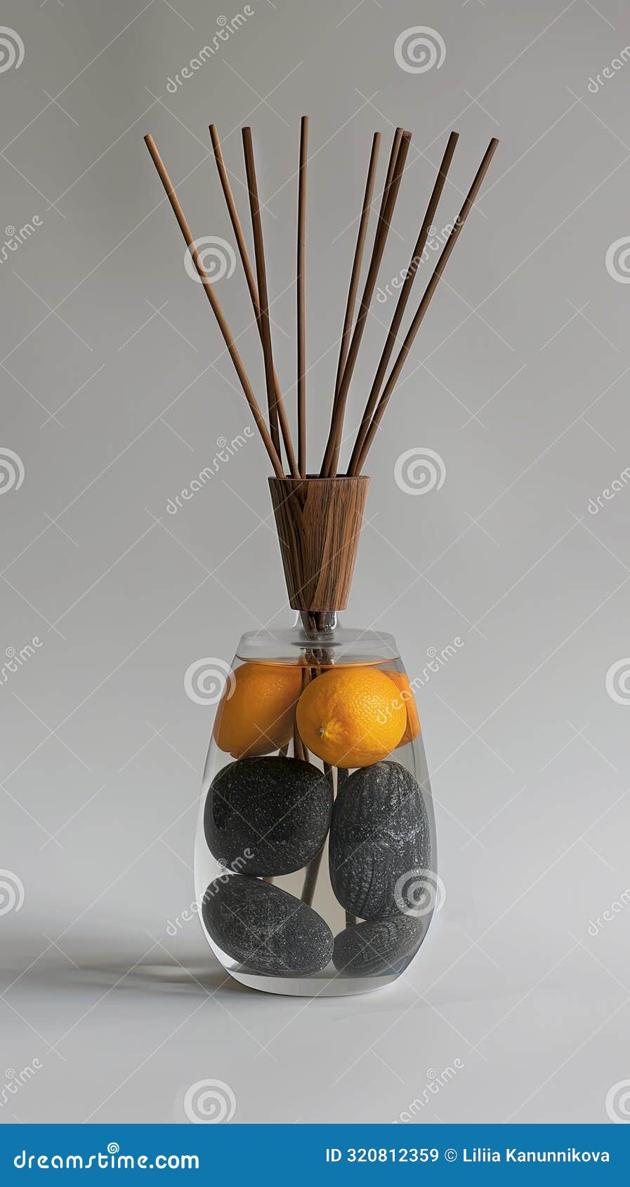 Black Background with Reed Diffusers Uniquely and Citrus Fruit on Stone ...