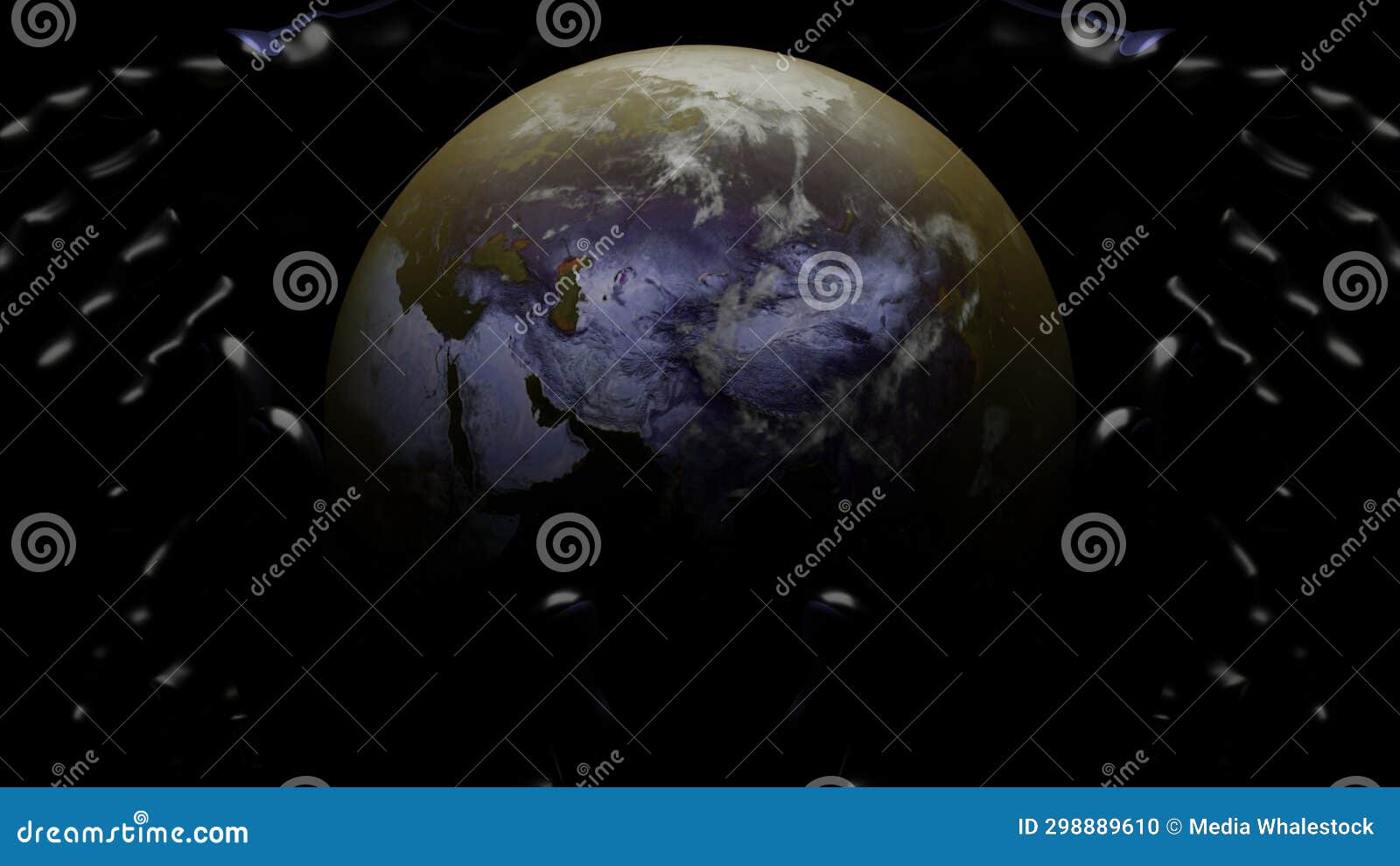 Black Background with Rotating Planet and Patterns. Design Stock Photo ...
