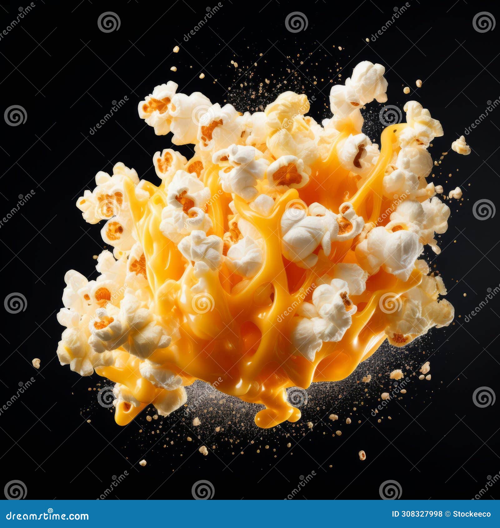 Popcorn Cloud With Flavor And Powder Splash On Black Background Royalty ...