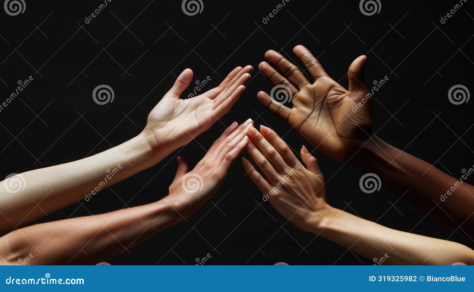 Black Background with Several Hands Reaching Upwards AIG535 Stock Photo ...