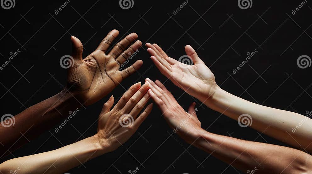 Black Background with Several Hands Reaching Upwards AIG535 Stock Image ...