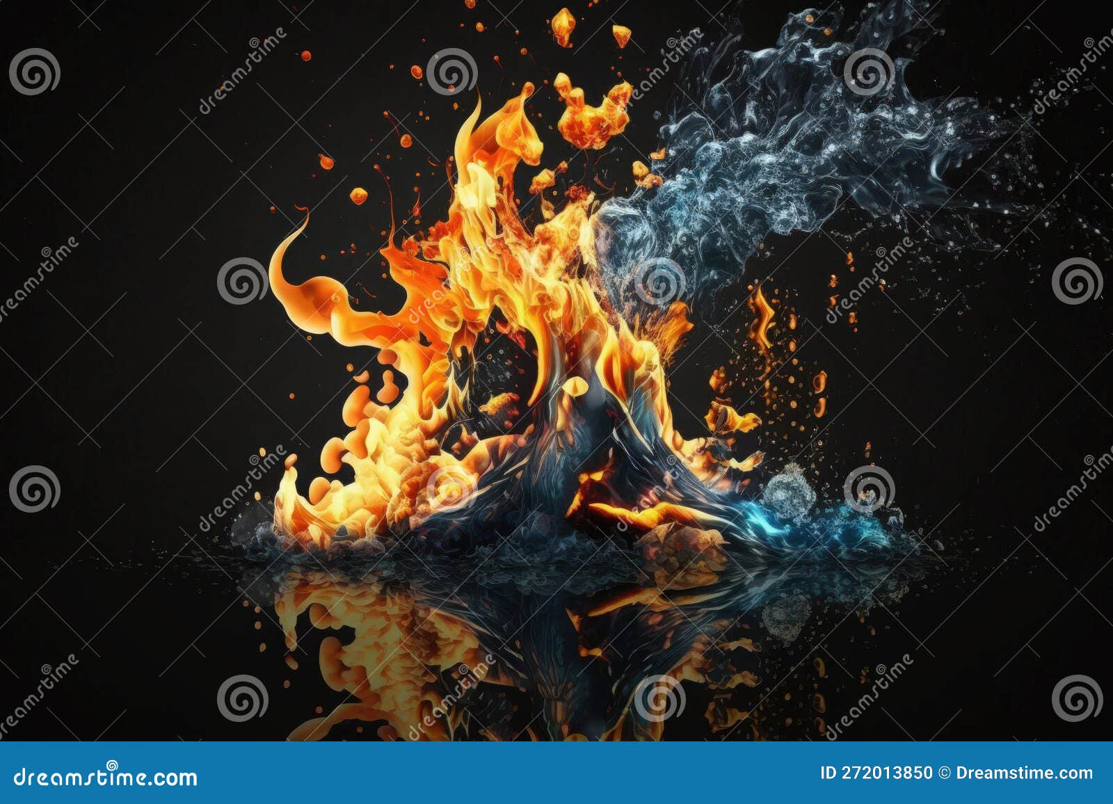 Black Background with Splashes of Water and Fire Stock Illustration ...