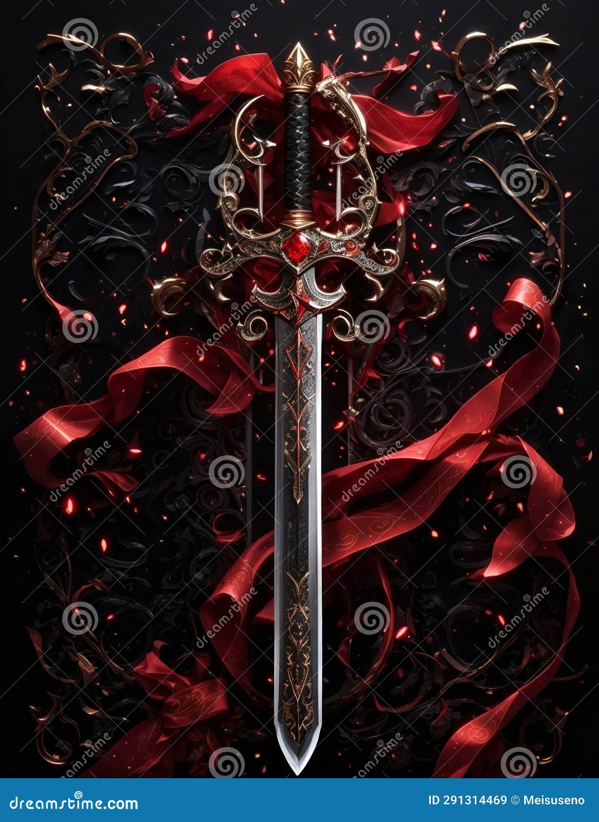 Black Background with Sword, Aesthetic Red Illustration Stock ...