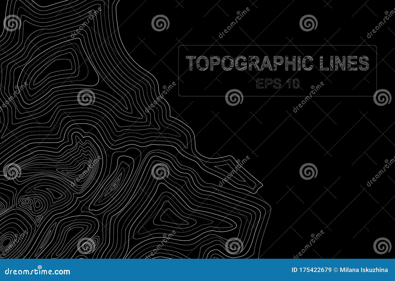 Black Background of the Topographic Map. Topographic Map White Lines ...