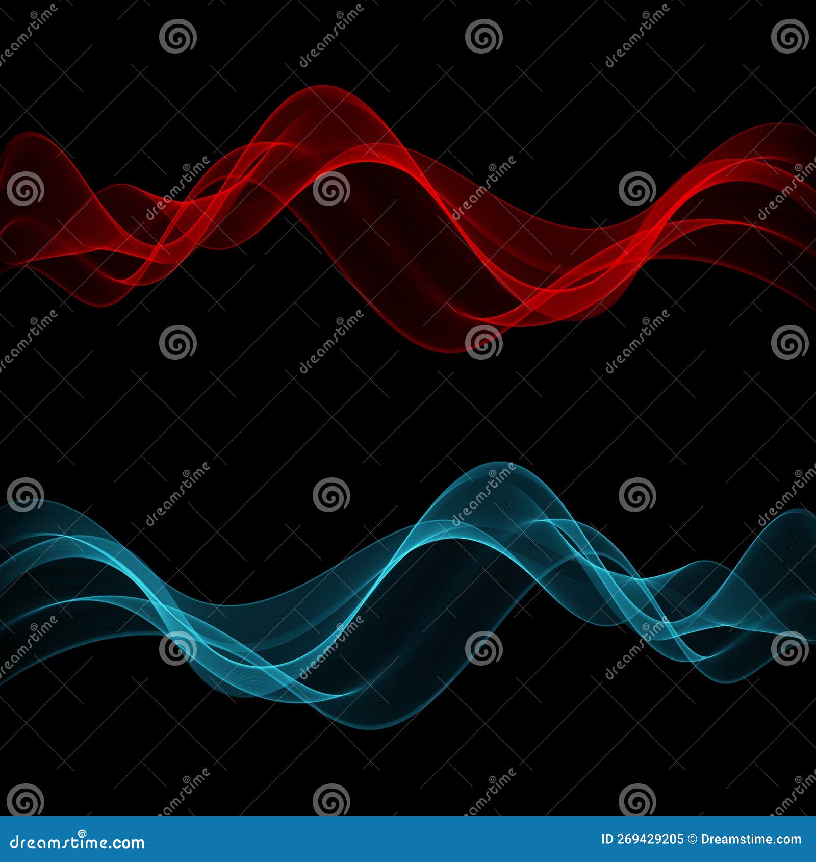 Black Background with Wavy Lines. Set of Light Waves. Abstract Wave ...