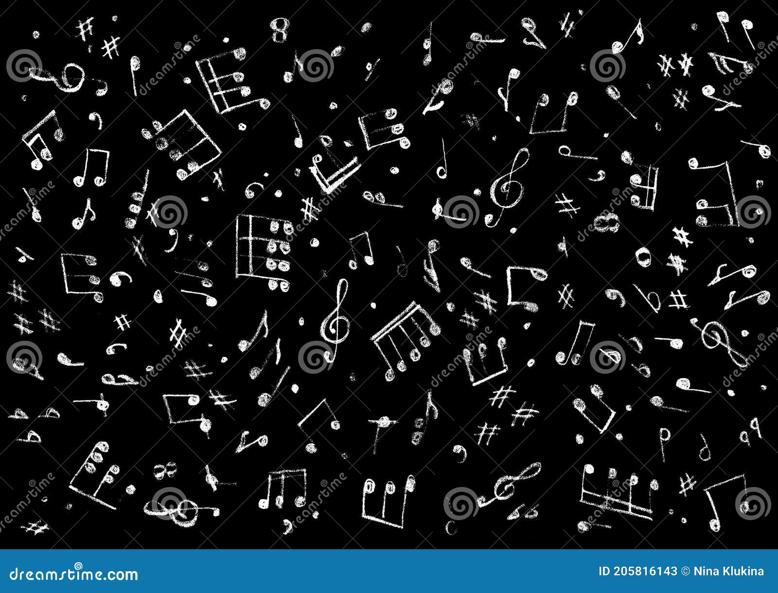 Set Of Notes Painted With A Dry Brush. Collection Of Musical Notes ...