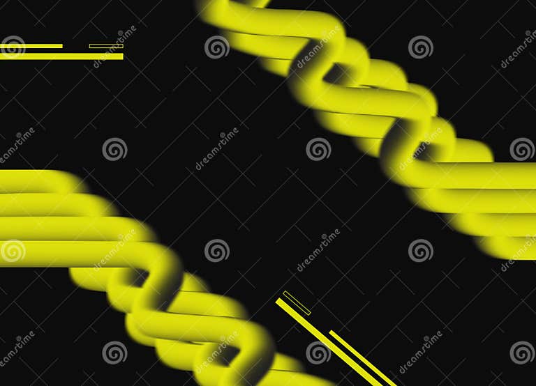 Black Background with Yellow, Sinuous Fluids. 3D Image with Yellow ...