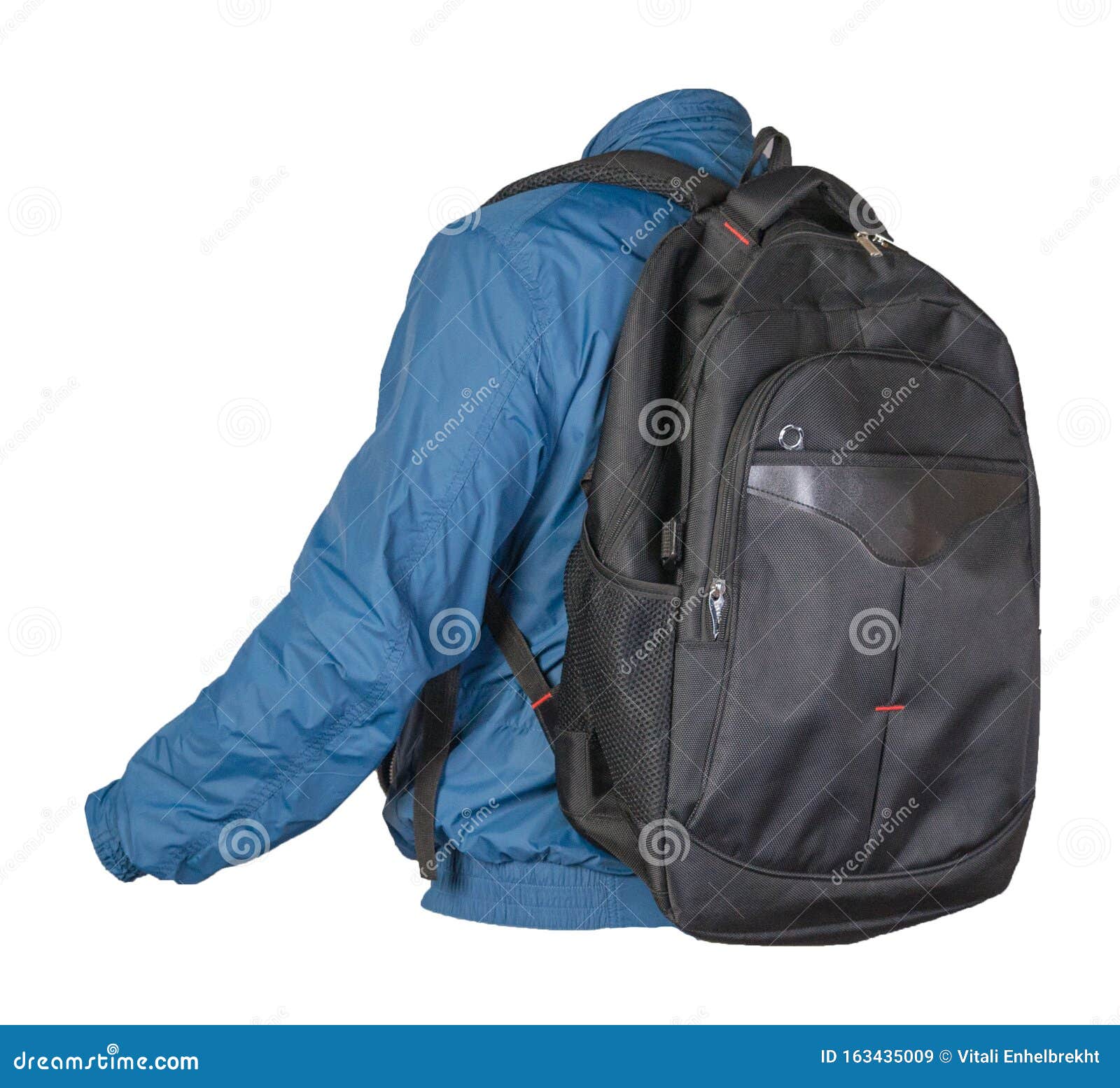 Black Backpack Dressed in a Blue Jacket Isolated on a White Background ...