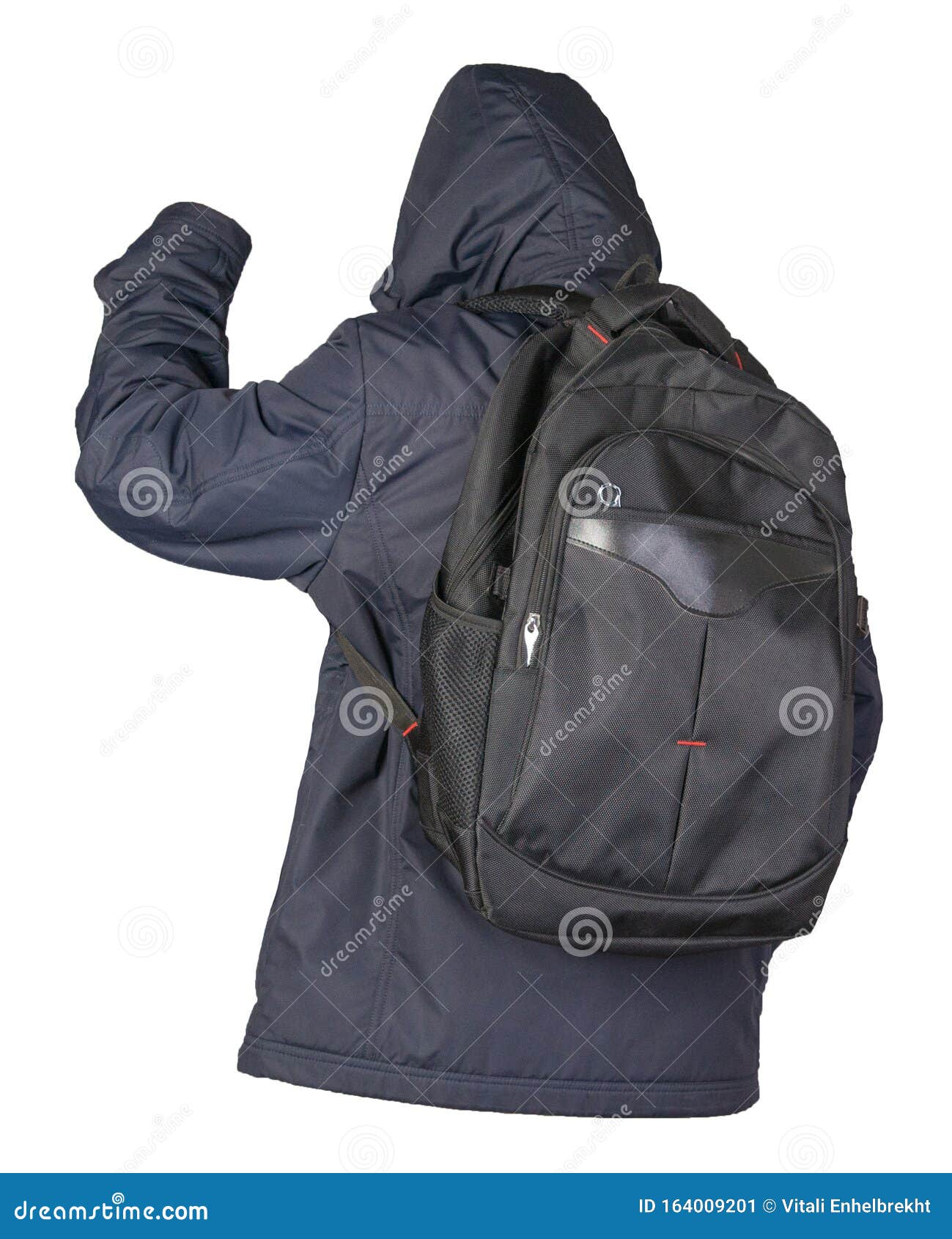 Black Backpack Dressed in a Blue Jacket Isolated on a White Background ...