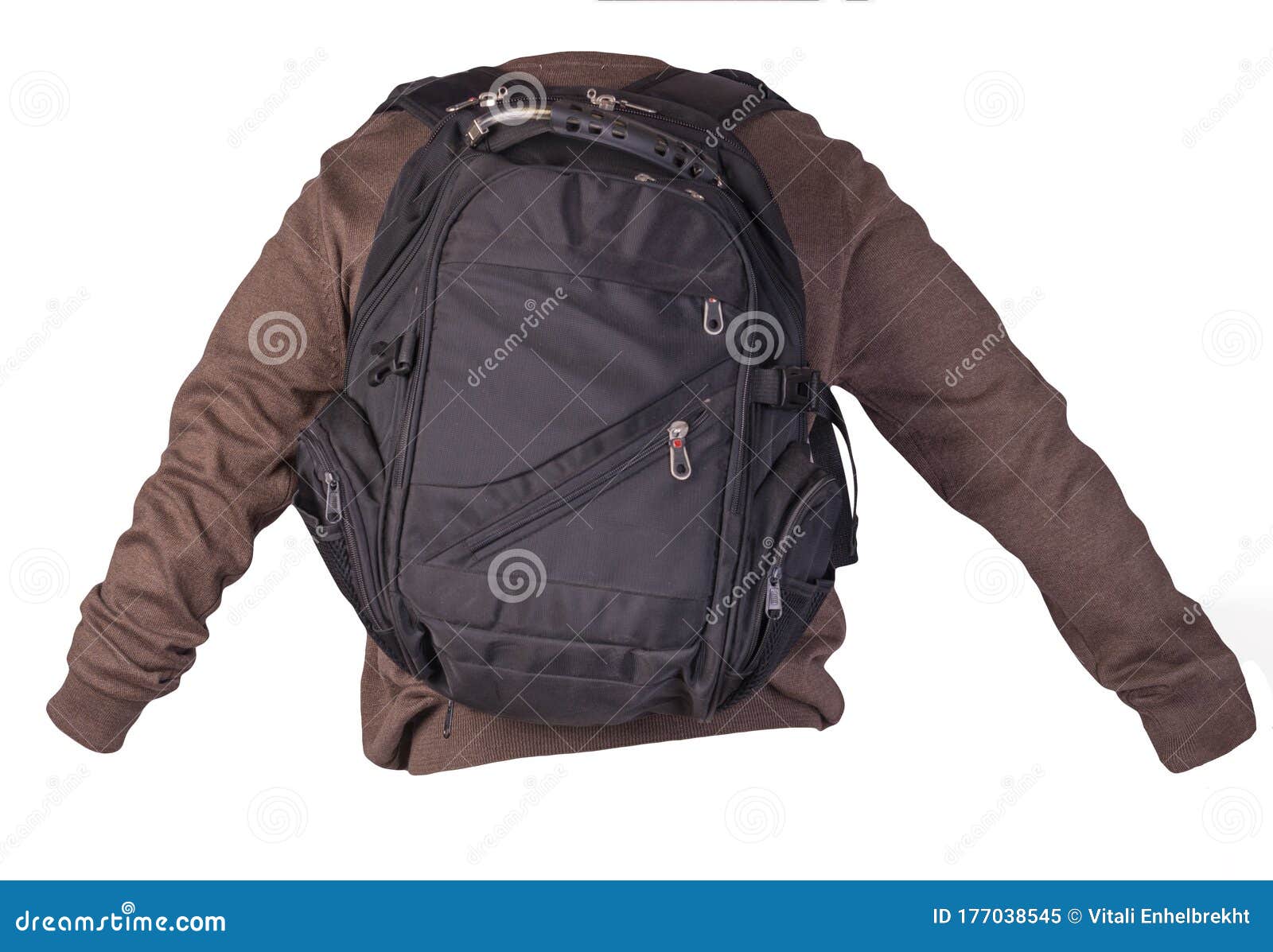 Black Backpack Dressed in a Knitted Sweater Isolated on a White ...