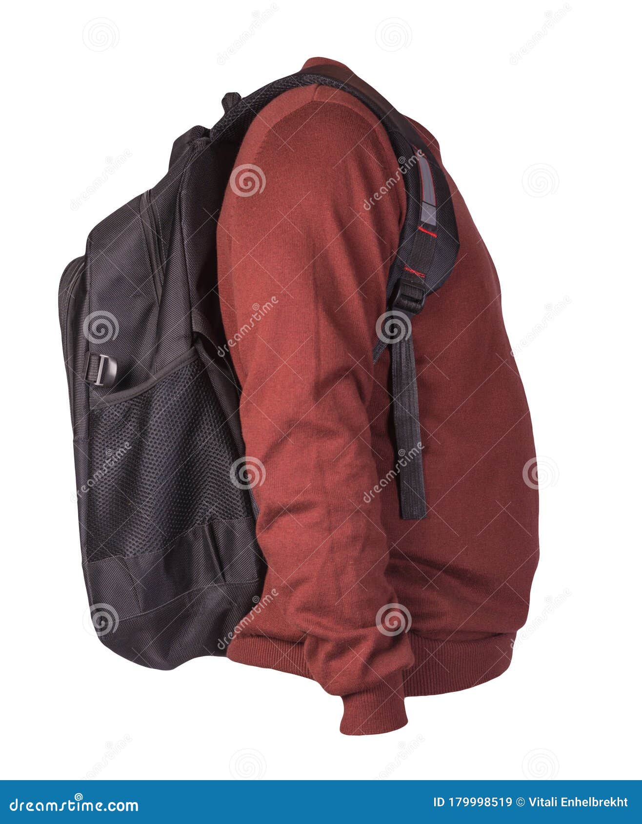 Black Backpack Dressed in a Knitted Sweater Isolated on a White ...