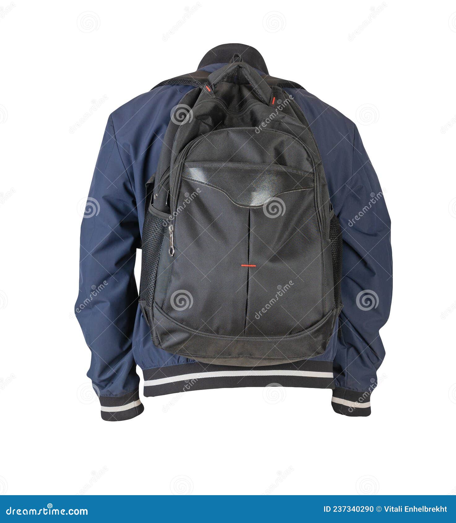 Black Backpack Dressed in a Red Jacket Isolated on a White Background ...