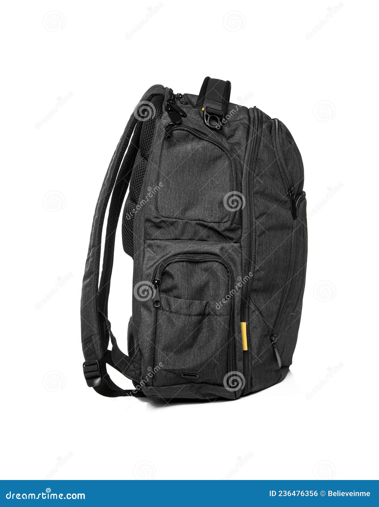 Black Backpack Isolated on White Background. Stock Photo - Image of ...