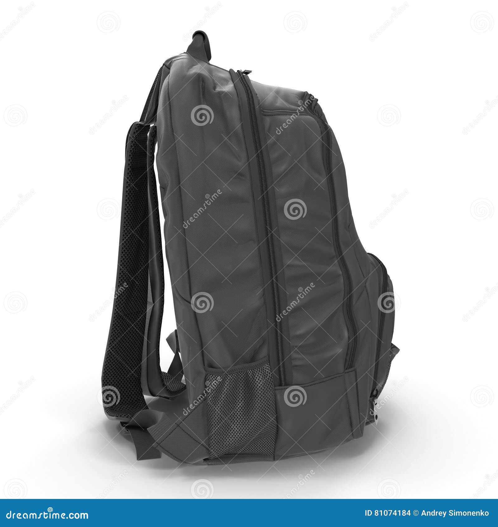 Black Backpack Isolated In White. Side View. 3D Illustration Stock ...
