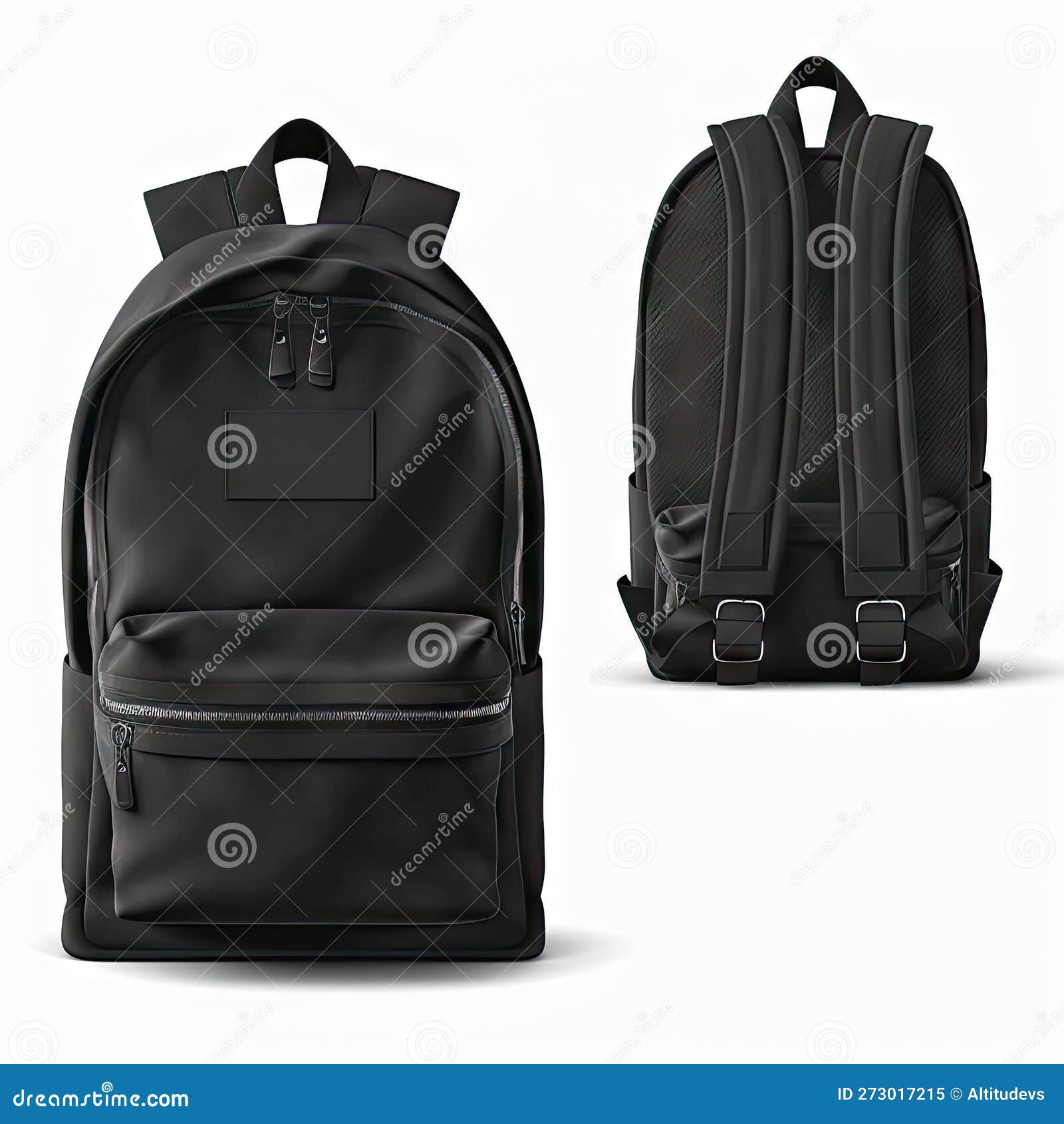 Black Backpack Mockup Made of Dense Durable Fabric on White Background ...