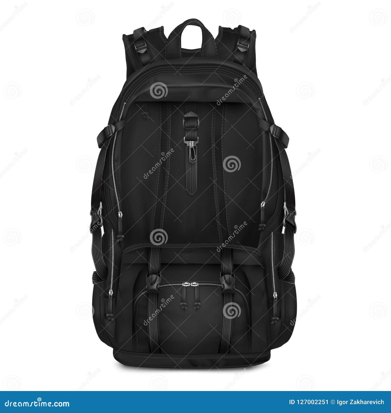 Black Backpack Design Front, Back And Side View Set. College Or School ...