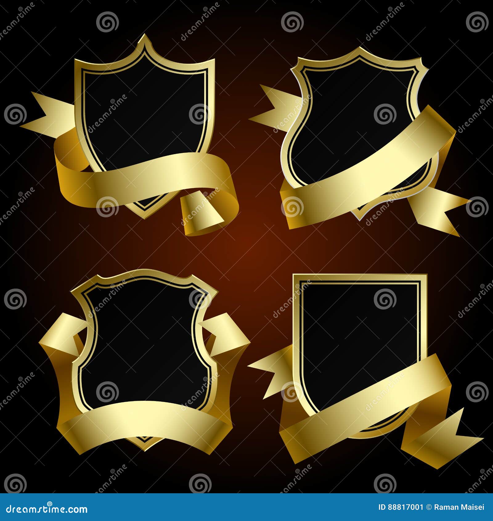 Black Badge Set with Gold Border and Ribbon Stock Vector - Illustration ...