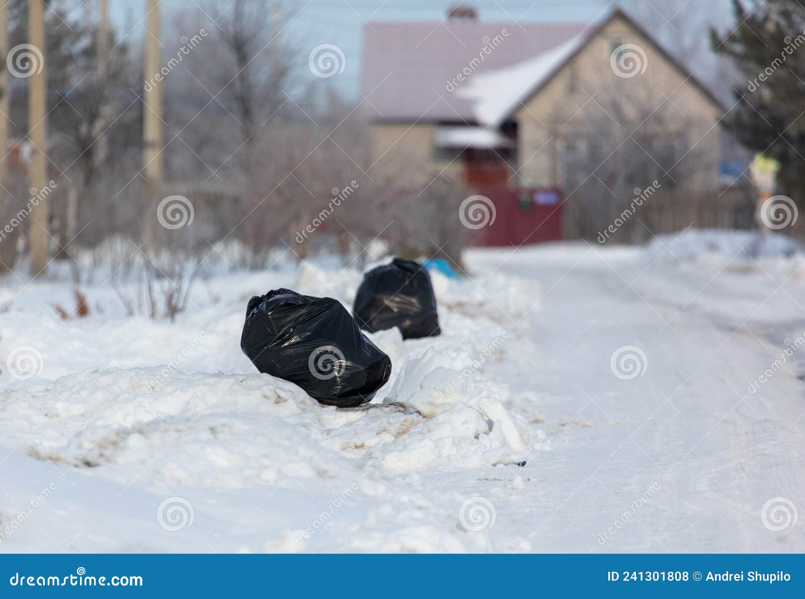 Black Bag with Garbage on the Snow Stock Photo - Image of waste, tissue ...