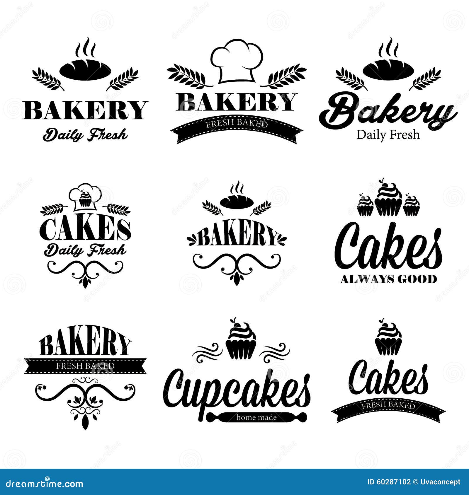 Set Of Bakery Logos. Baking And Pastries Labels. Cartoon Vector ...