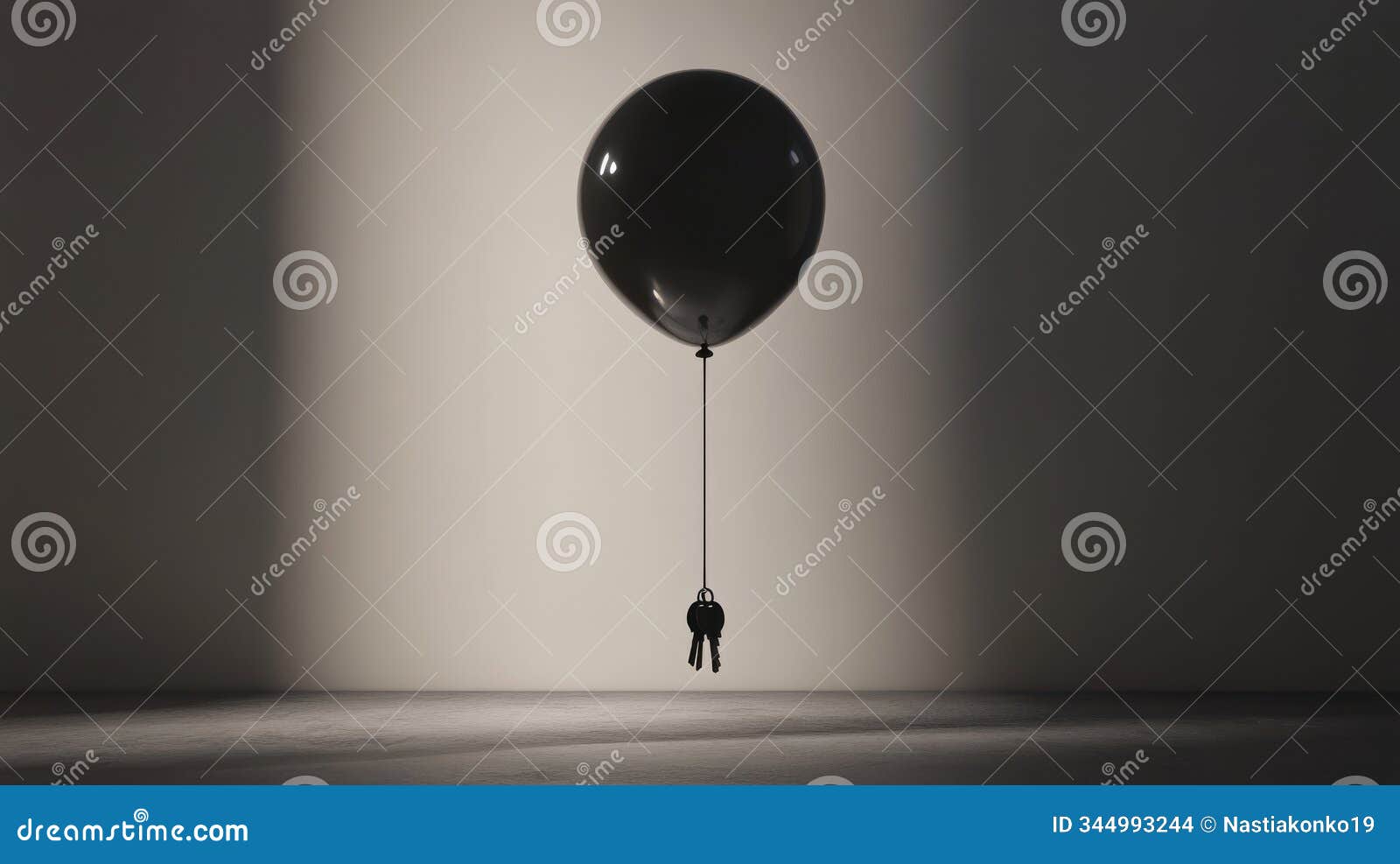 Black Balloon with Keys on a String in Spotlight, Minimalist Concept ...