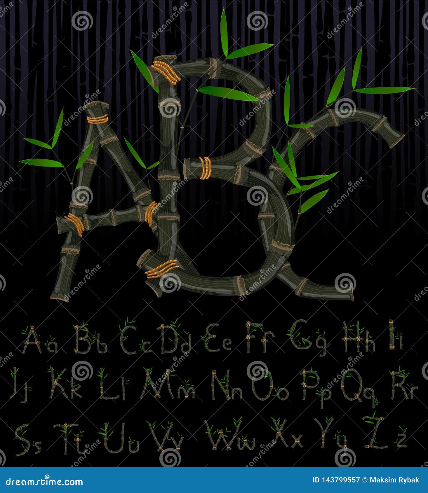 Black Bamboo Eco Alphabet stock vector. Illustration of gray - 143799557