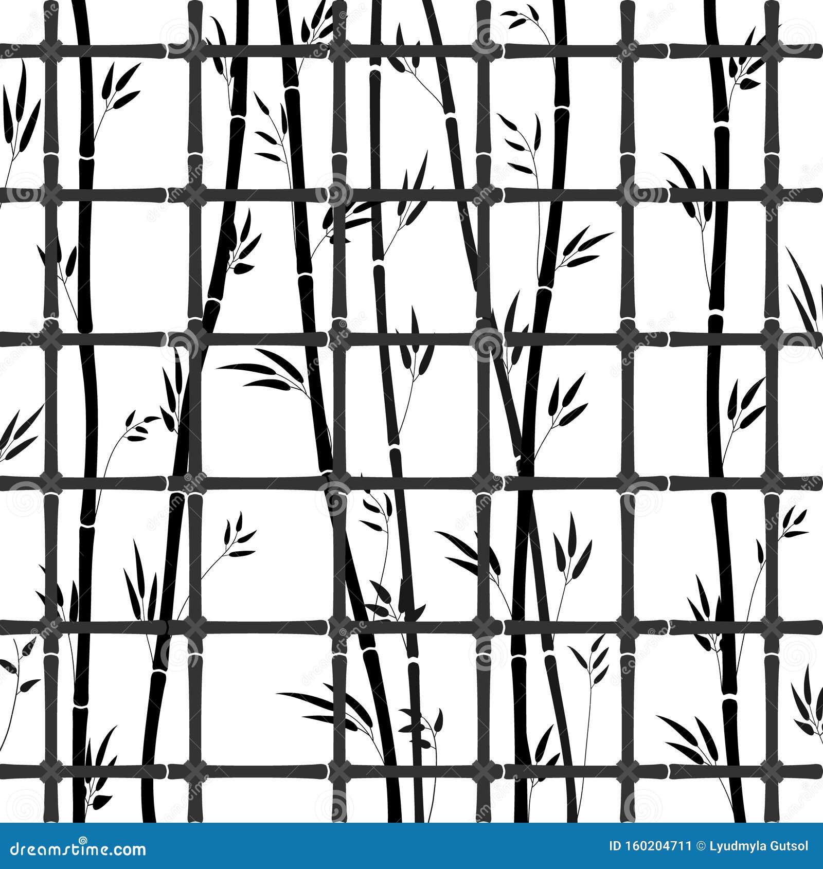 Black Bamboo Lattice Pattern with Bamboo Stems and Leaves. Natural ...