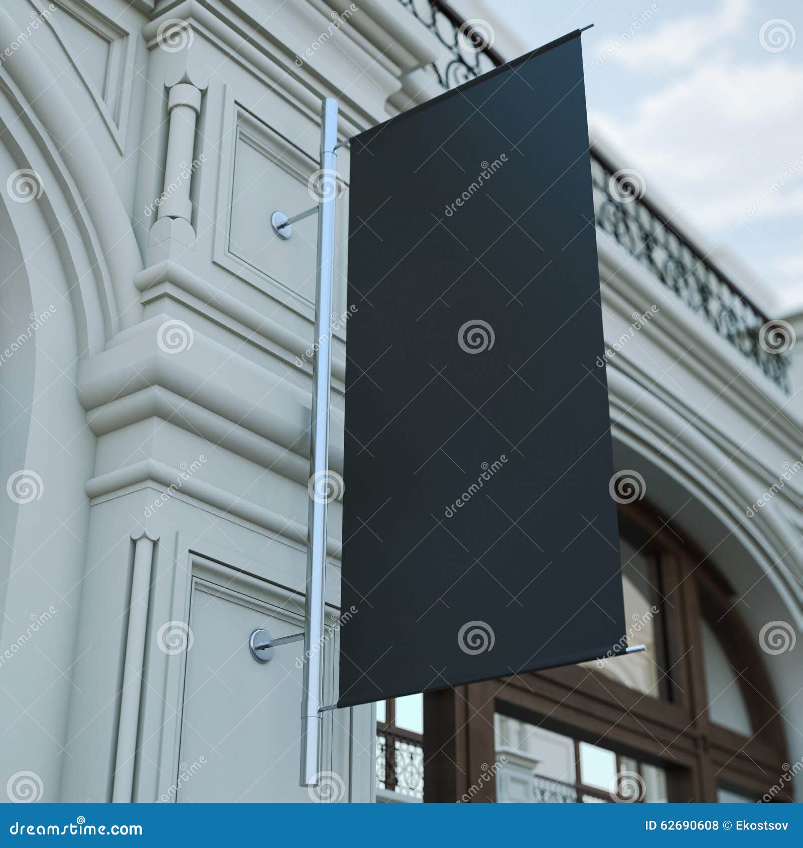 Black Banner Flag on the Classic Building. Stock Photo - Image of trade ...