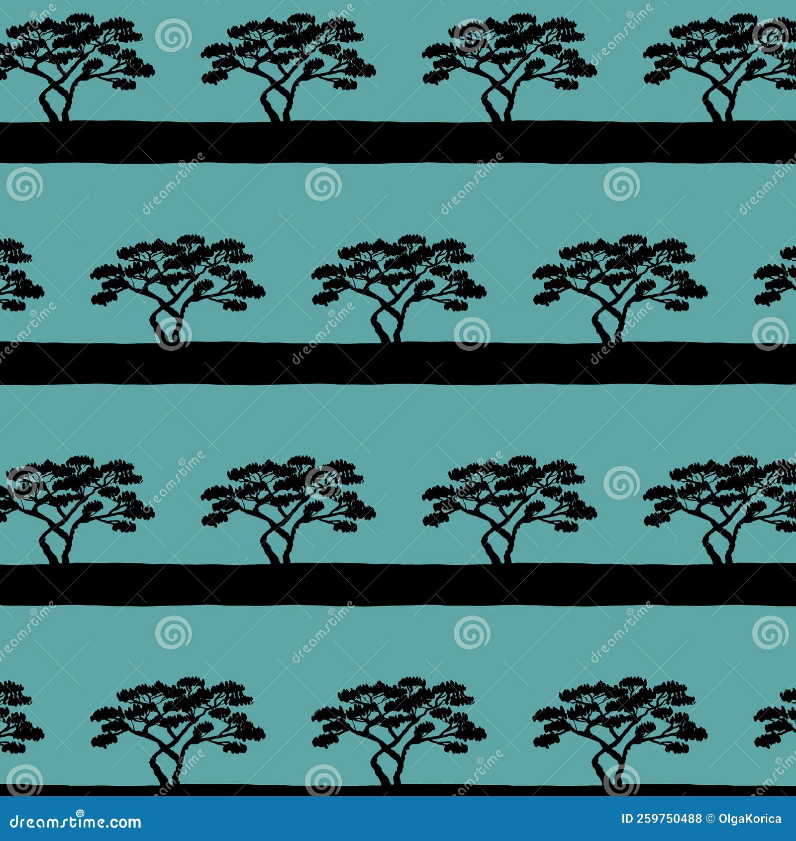 Black Baobab Tree on Green Emerald Background, Decorative Art Vector ...