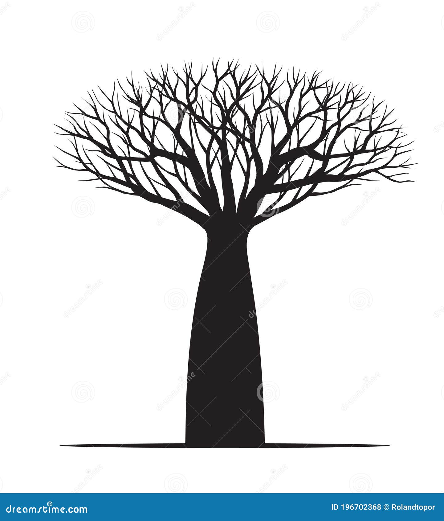 Black Baobab Tree with Roots. Vector Outline Illustration Stock Vector ...