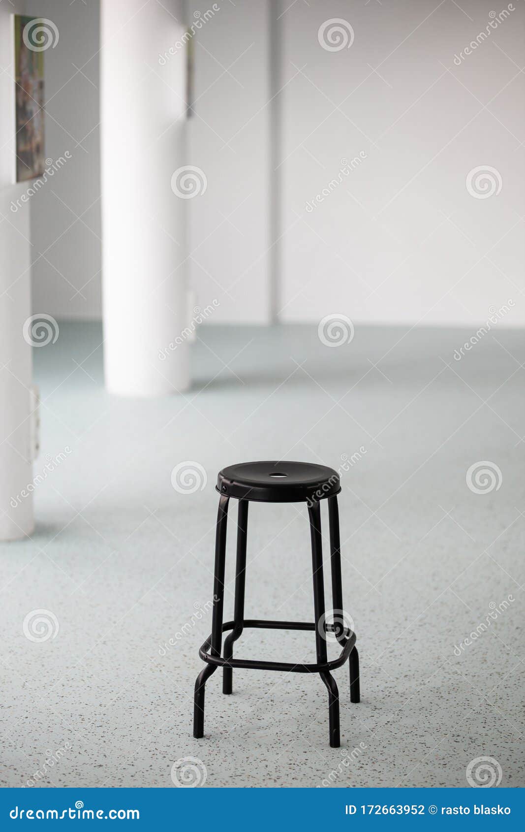Black Bar Stool in Empty Room Stock Photo - Image of horizontal, office ...