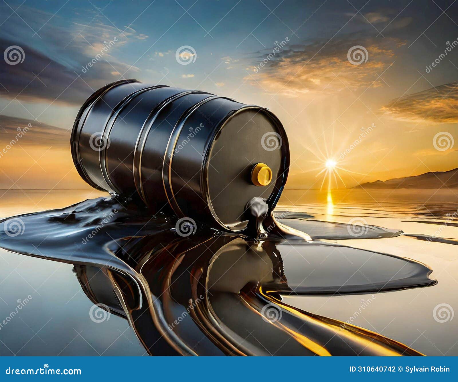 Black Barrel Spilling Oil Dark Slick Concept Image Stock Illustration ...