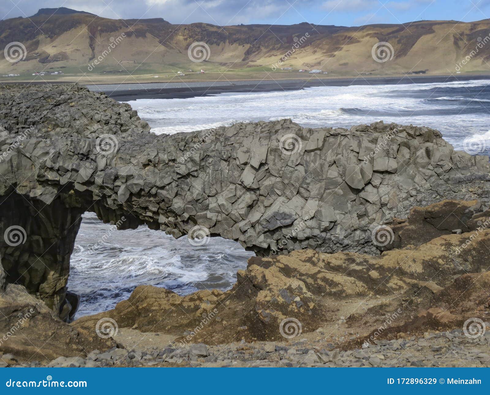 Black Basalt Rock Bridge in Iceland. Hexagon Stone Bridge in Vik, Black ...