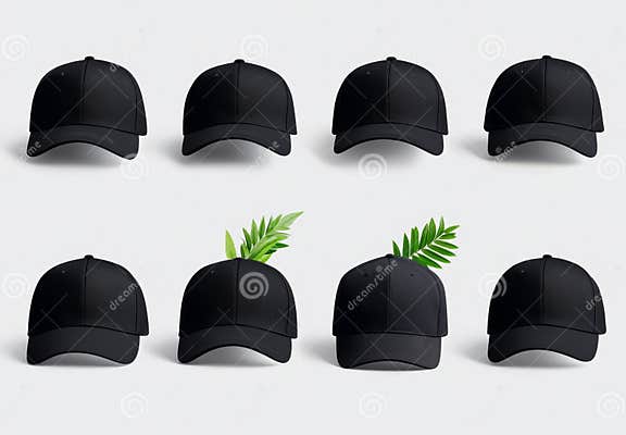 Black Baseball Cap Displayed from Four Different Angles. Mockup Stock ...