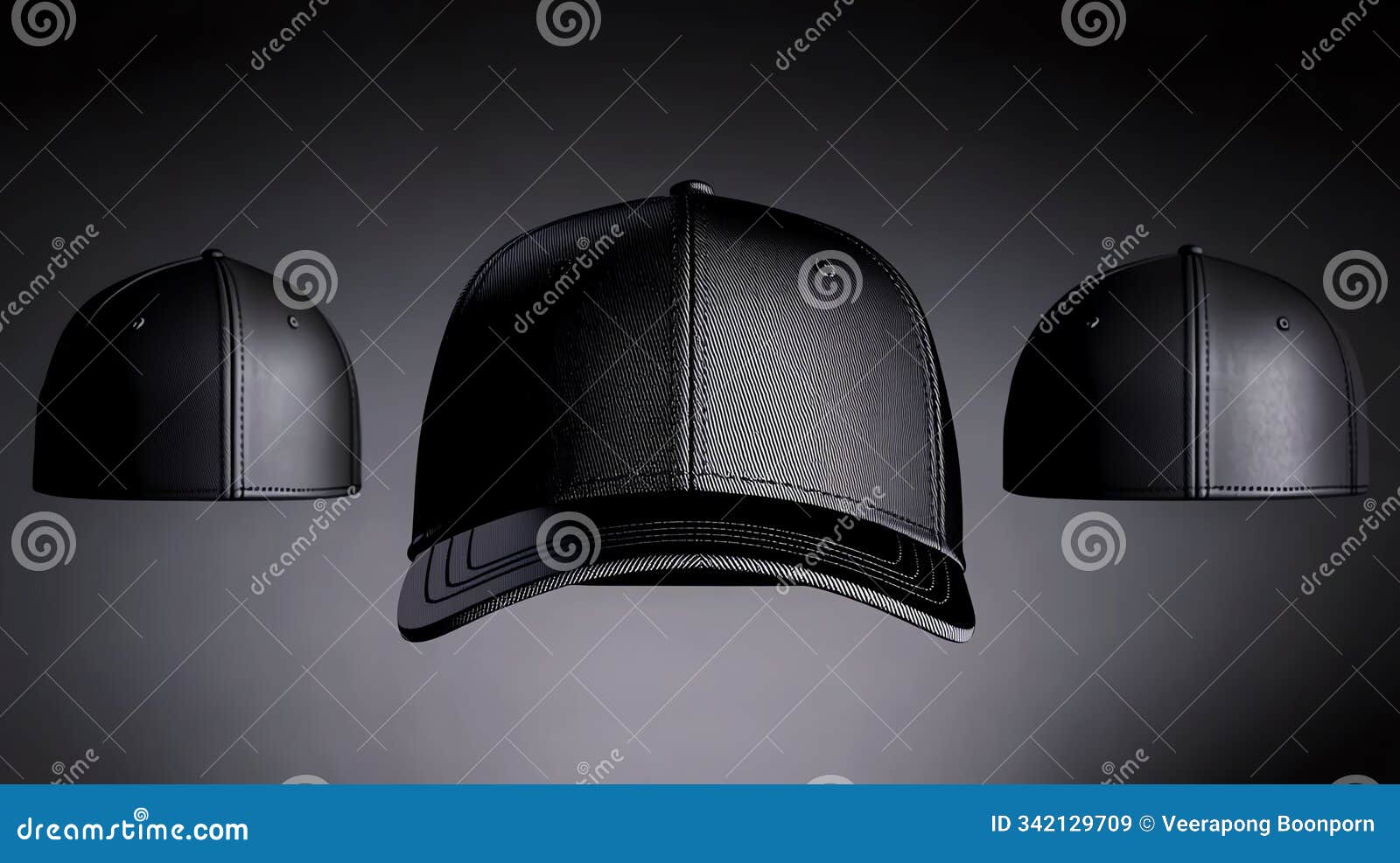 Black Baseball Cap Displayed from Multiple Angles, Isolated on a Dark ...