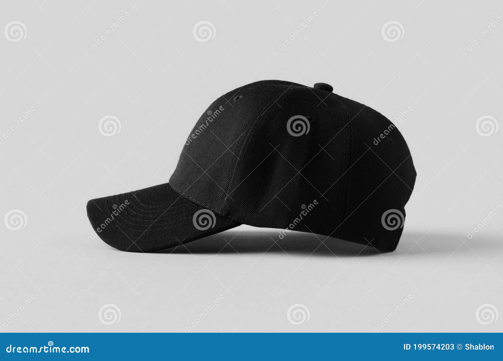 Black Baseball Cap Mockup on a Grey Background, Side View Stock Image ...