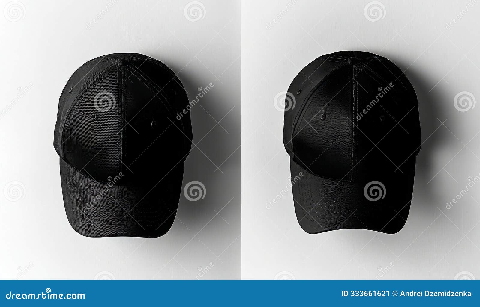 A Black Baseball Cap with Shadow Templates, Front and Side Views ...