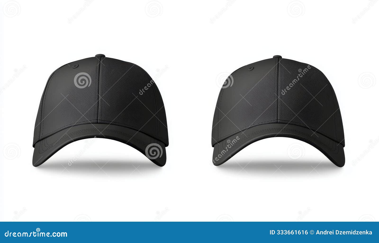 Black Baseball Cap with Shadow Templates, Front Views Isolated on White ...