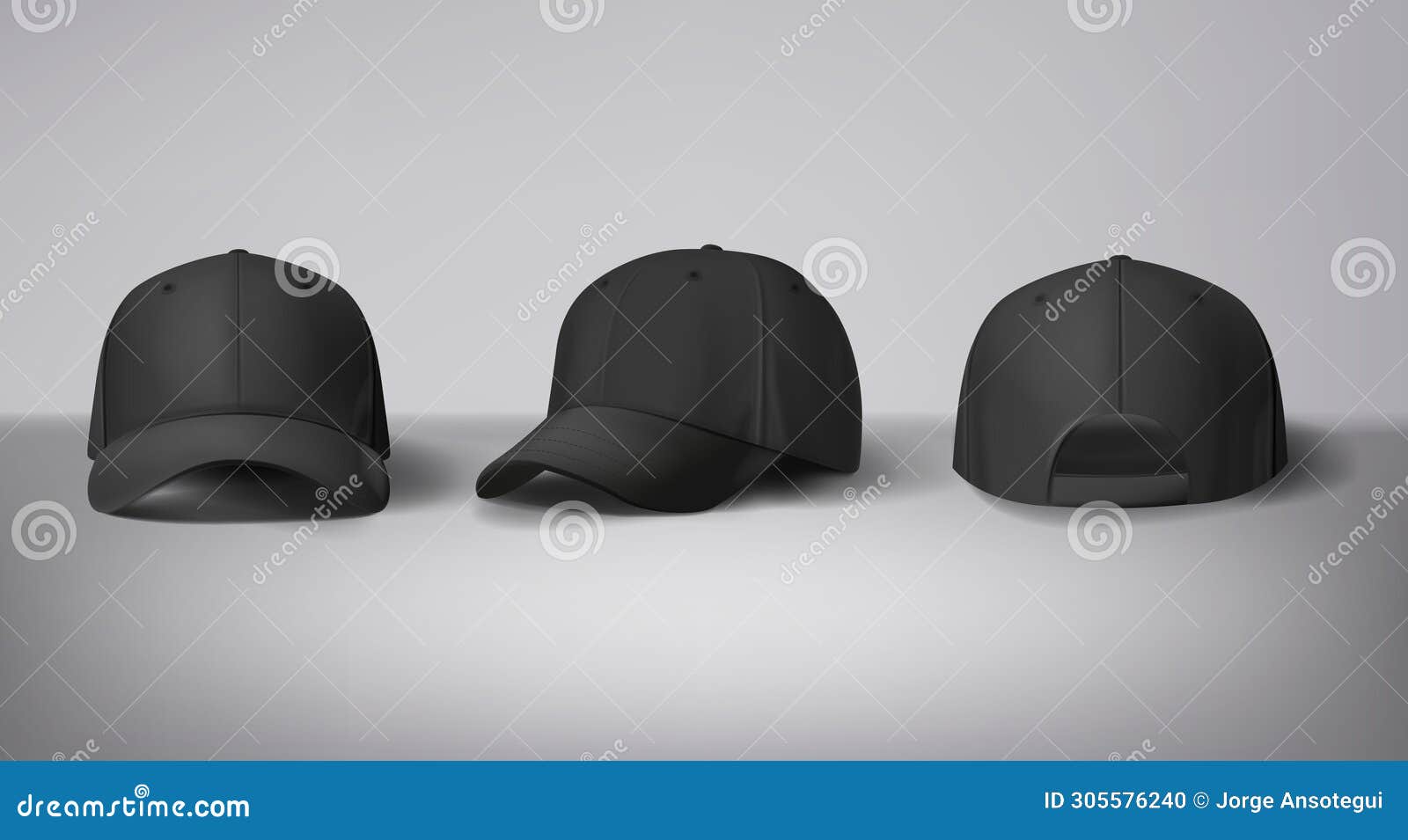 Black Baseball Caps Mock Up in Gray Background, Front and Back or ...