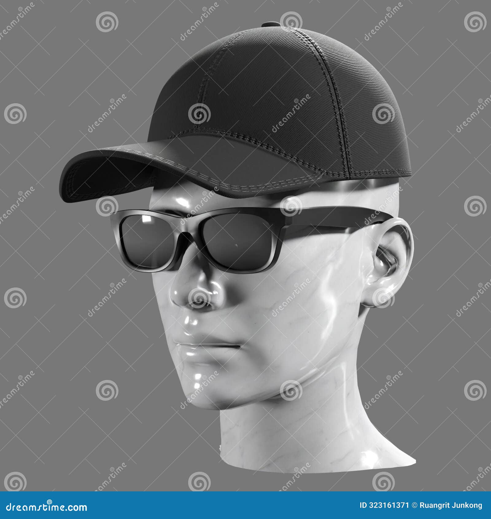 Black Baseball Caps Mockup and Sunglasses are Worn on a Marble ...