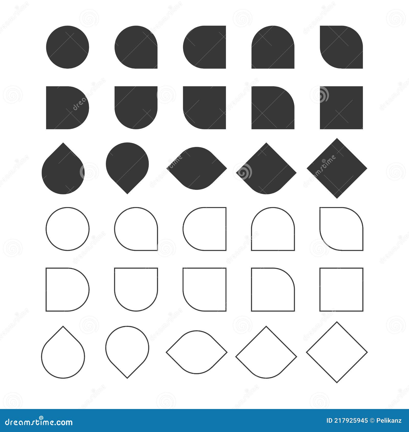 Black Basic Solid And Line Empty Rectangle Shapes Design Elements Set ...