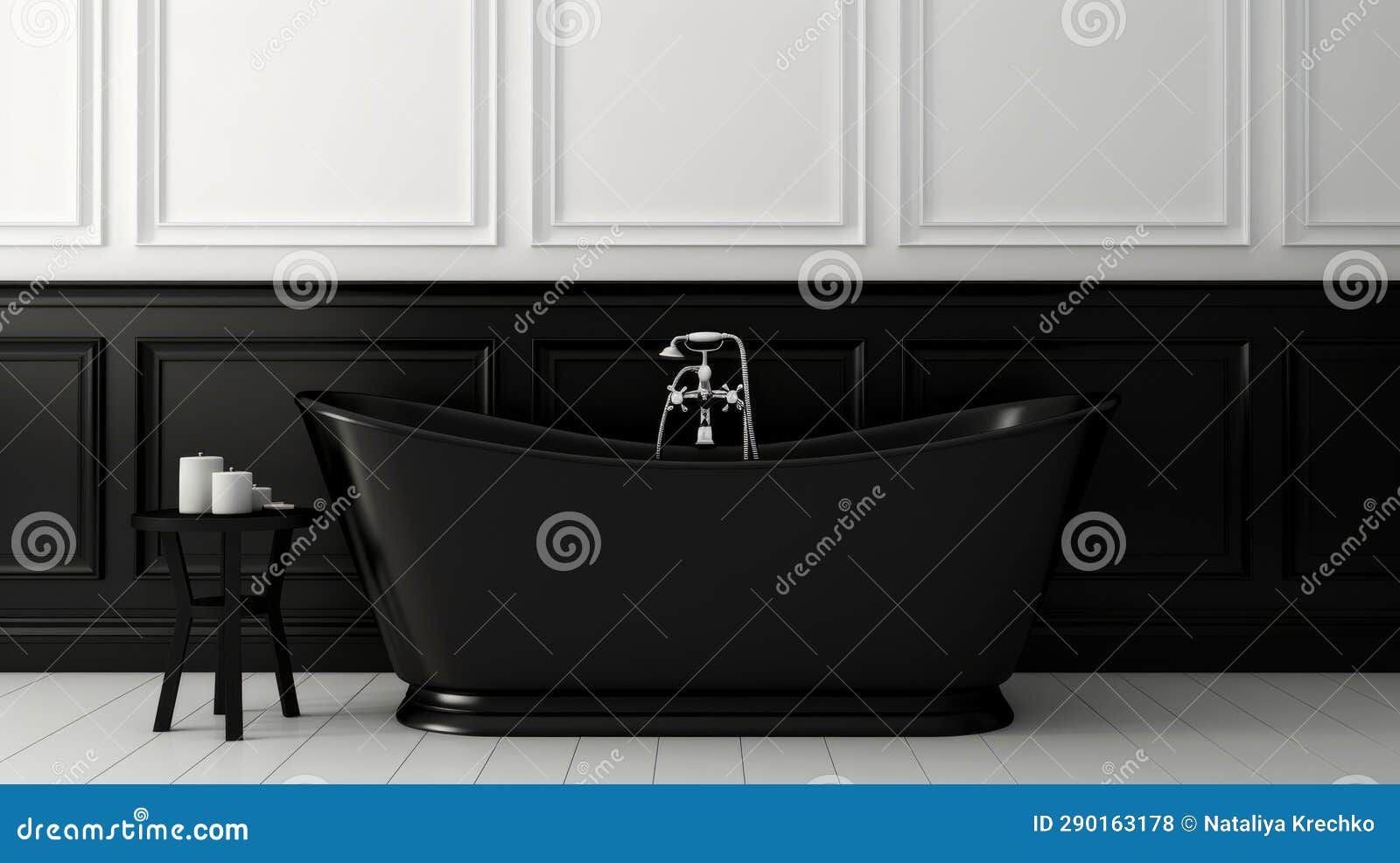 Black Bath with Decorative Feet on White and Black Background Stock ...